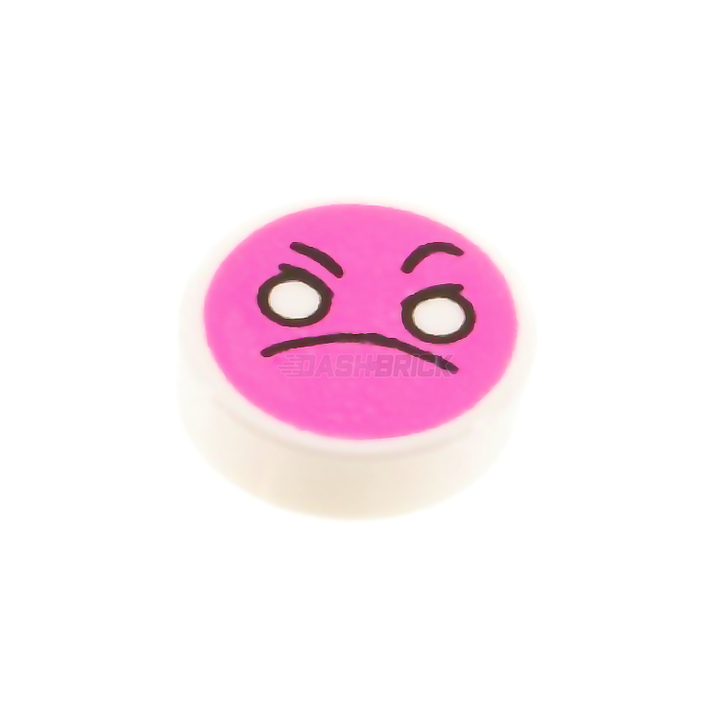 LEGO Tile, Round 1 x 1, Emoji, Angry Face, White Eyes, Black Frown [98 ...