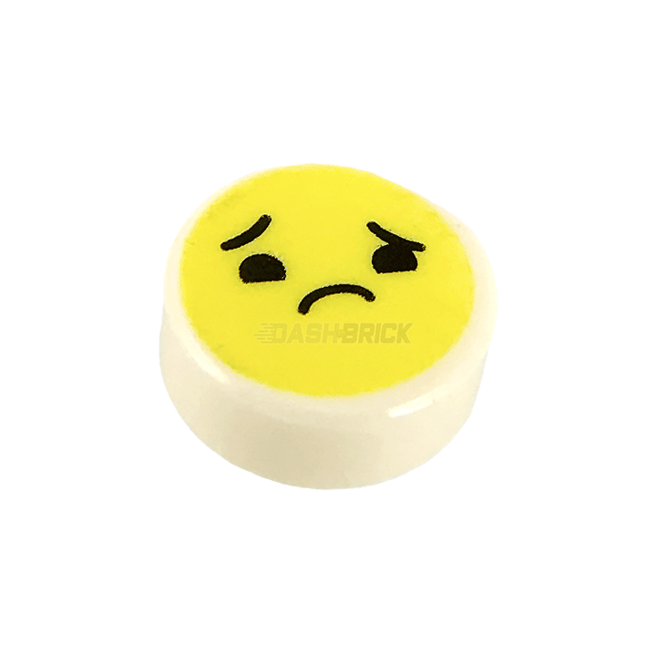 LEGO Tile, Round 1 x 1, Emoji, Worried, Yellow Face, Raised Right Eyeb ...