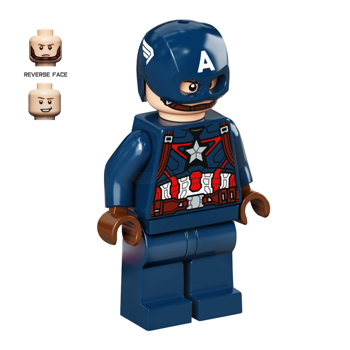 LEGO Minifigure - Captain America, Dark Blue Suit, Reddish Brown Hands ...
